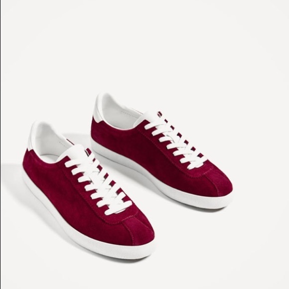 Zara | Shoes | Zara Burgundy Suede Sneakers | Poshmark